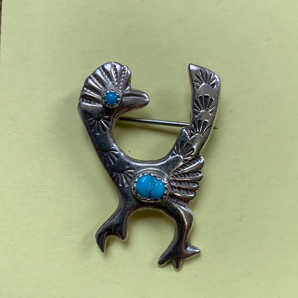 Sterling Silver With Torquoise Road Runner Native Ame… - Gem